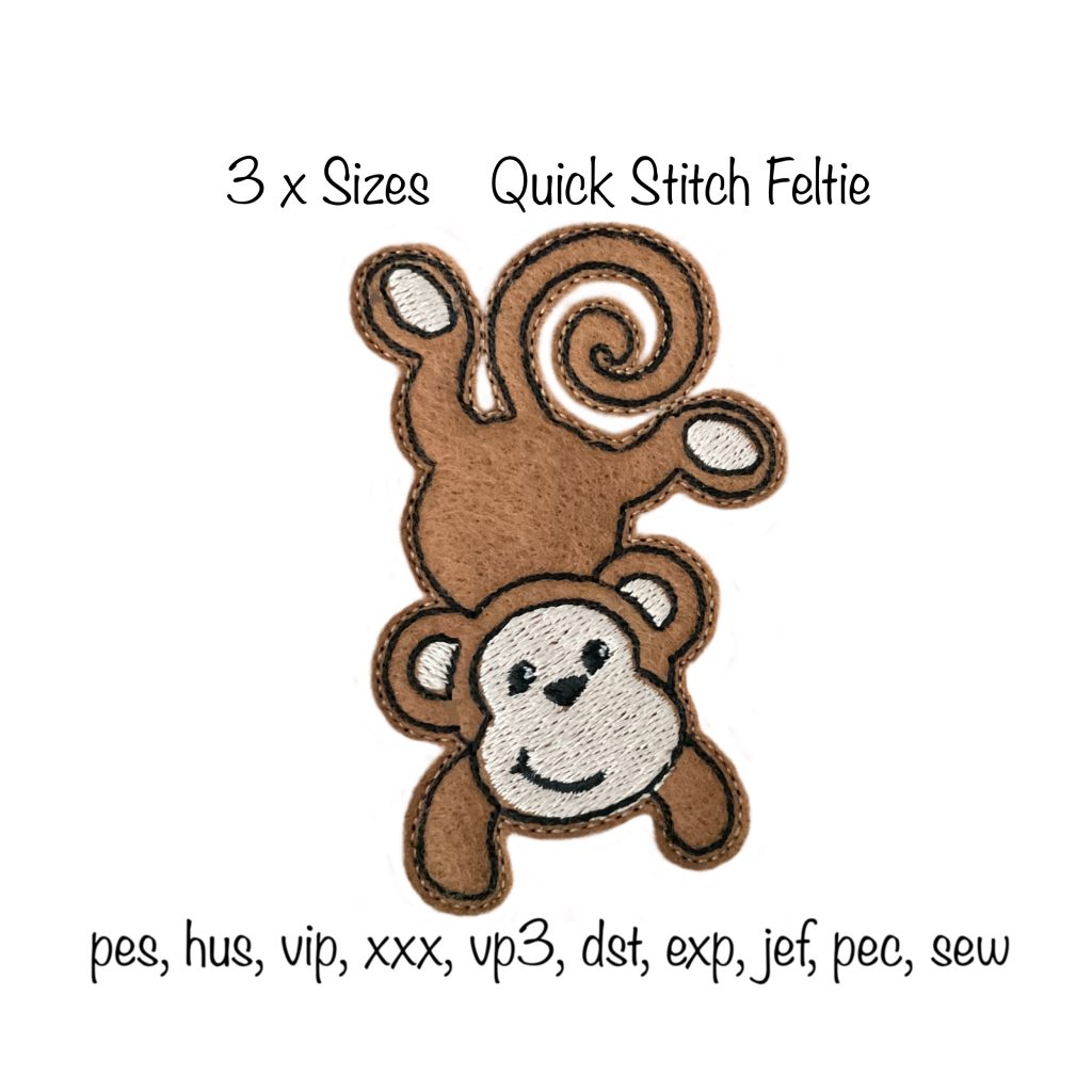 Monkey quick stitch Feltie Machine Embroidery Design 3 sizes - Machine ...