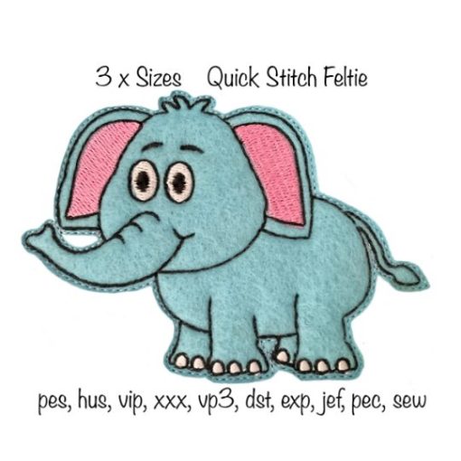3 sizes Elephant quick stitch Feltie outline Machine Embroidery Design ...