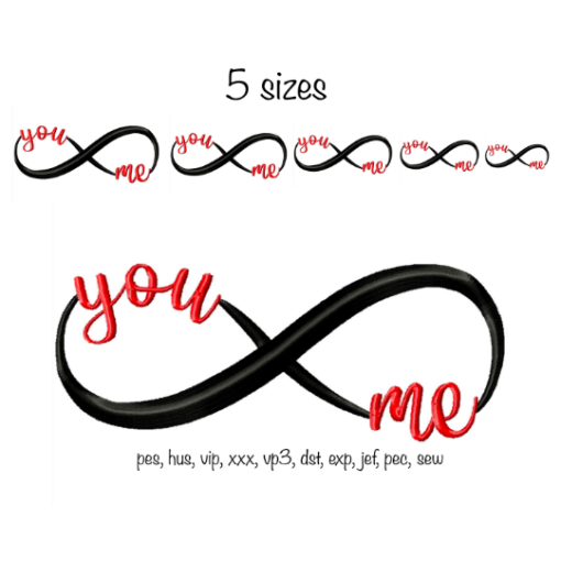 5 sizes Infinity Symbol You Me Love valentine Machine Embroidery Design ...