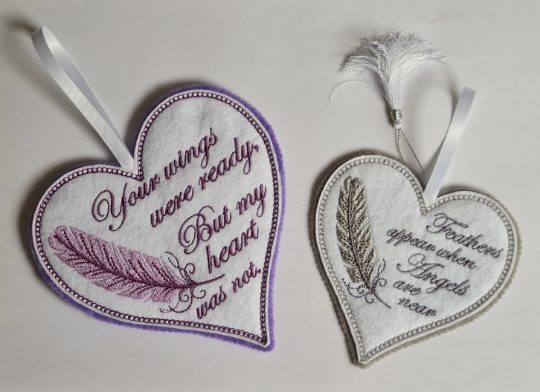 3 designs bundle Beautiful Feather Memory Condolence Heart ornament ...