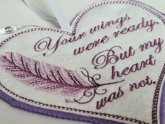 3 designs bundle Beautiful Feather Memory Condolence Heart ornament ...