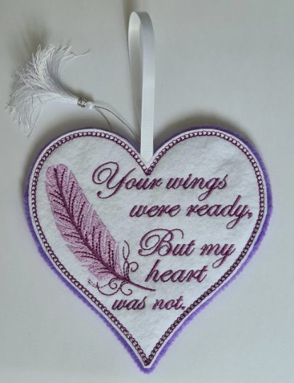 3 designs bundle Beautiful Feather Memory Condolence Heart ornament ...