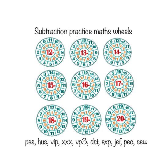 Maths Subtraction Minus Wheels Machine Embroidery Design 12-20 Circle ...