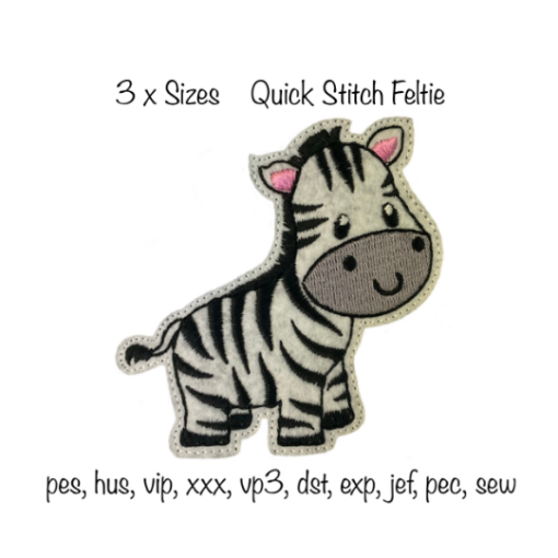 3 sizes Zebra quick stitch Feltie outline Machine Embroidery Design ...