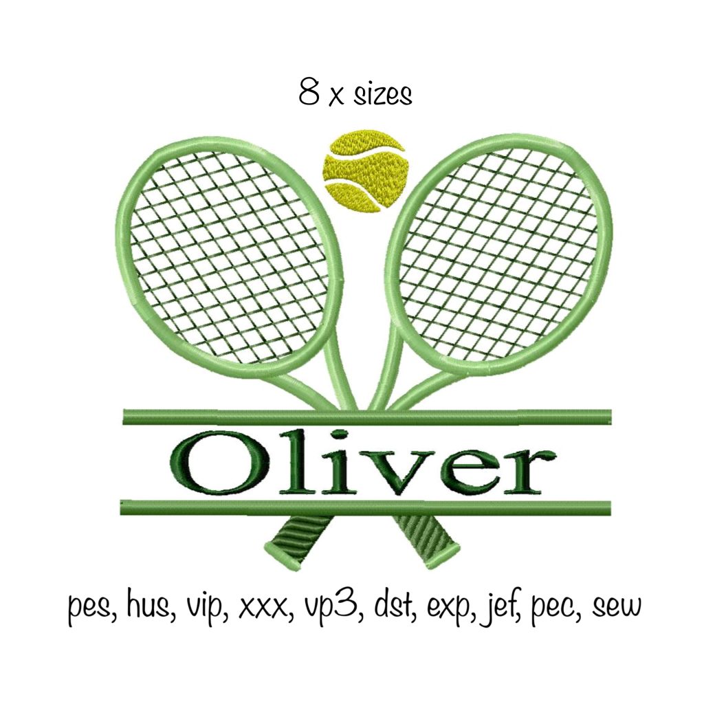 Tennis Rackets Split Monogram Machine Embroidery Design