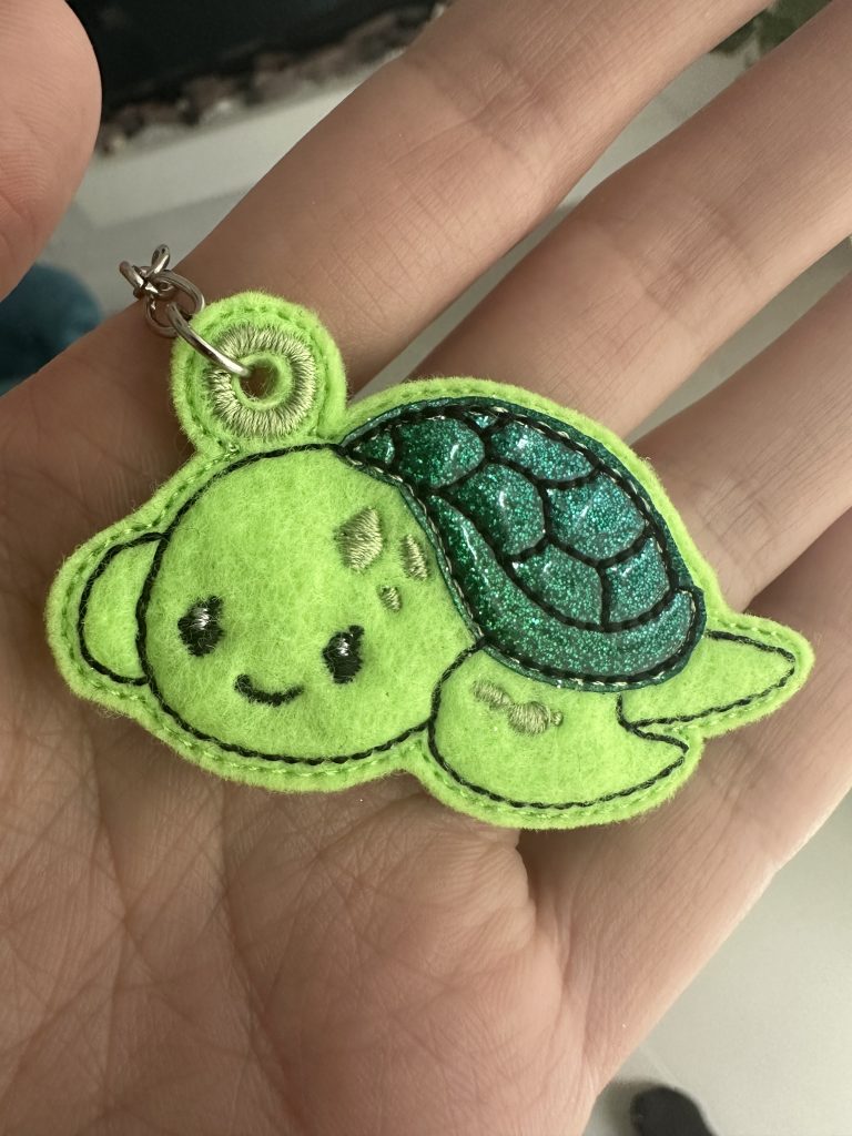 Cute Turtle Key Fob, Key Ring Machine Embroidery Design
