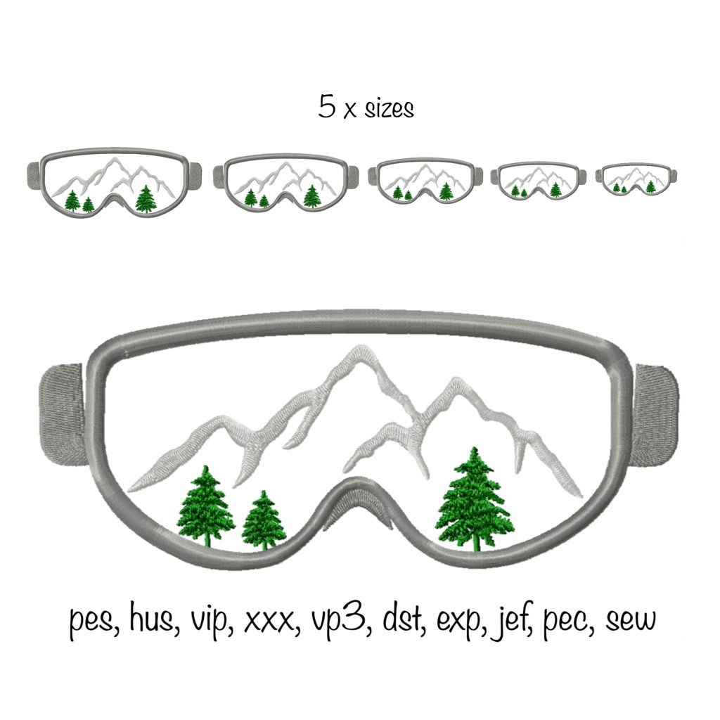 Ski goggles machine embroidery design skier snowboard 5 sizes
