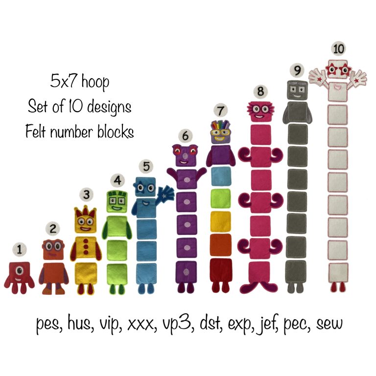 Maths number blocks kids machine embroidery design